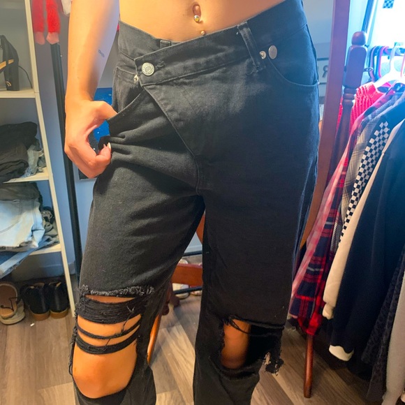 Jeans | Criss Cross Button Mom Jean Black Denim | Poshmark